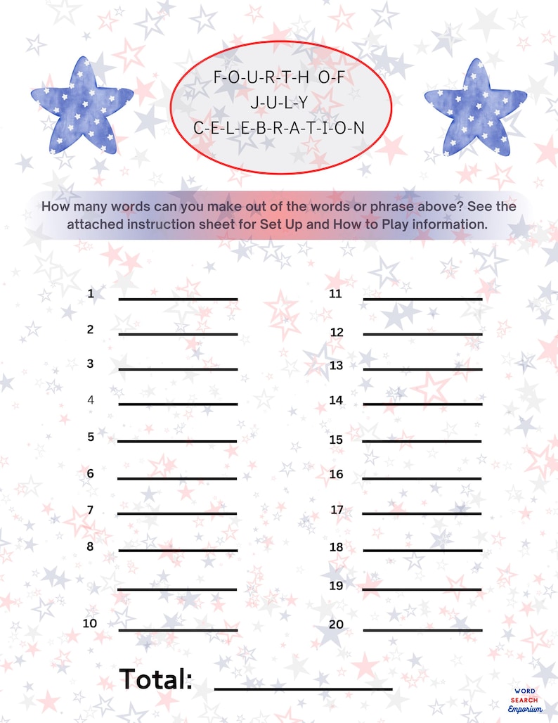 4th of July Word Game! How Many Words Can You Create From the Fourth of ...