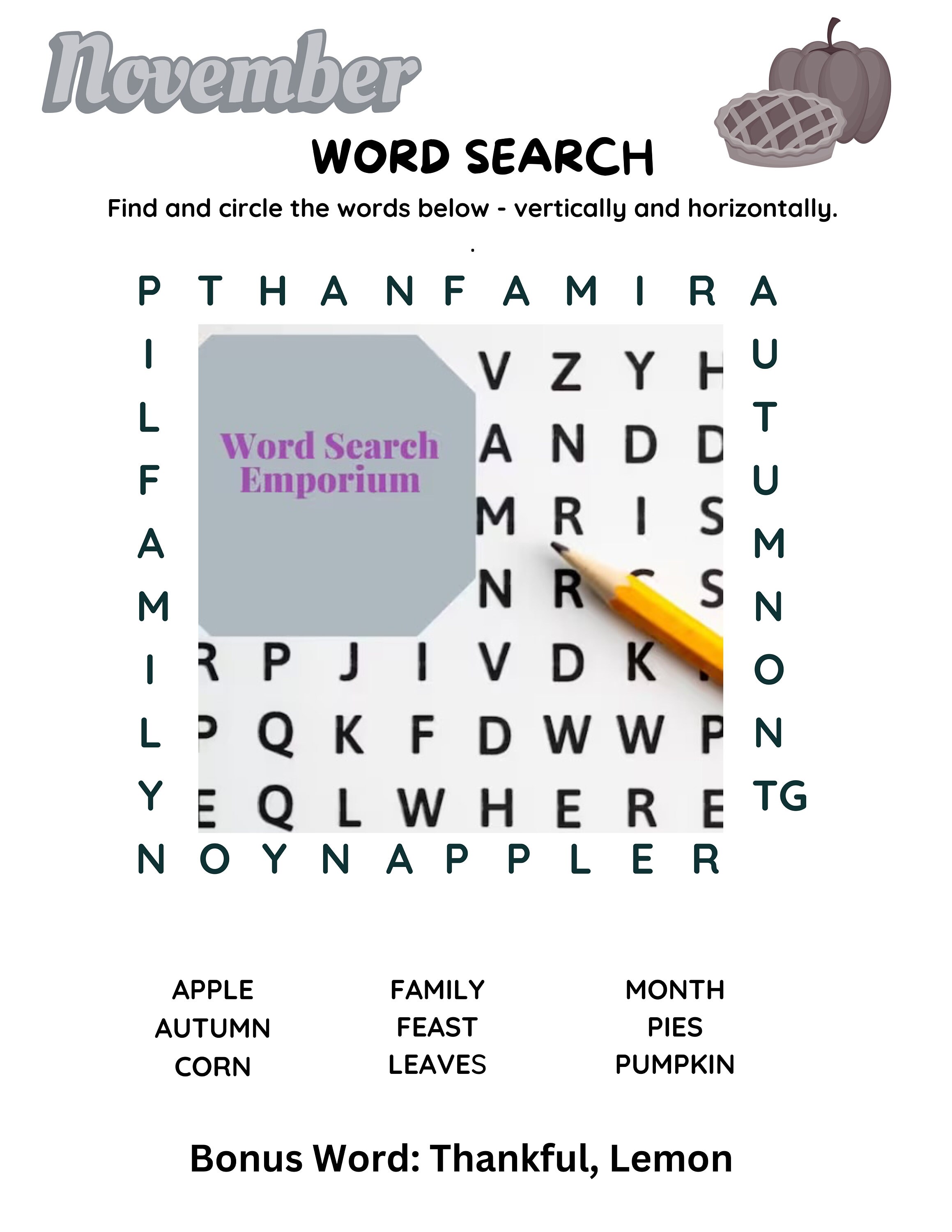 November Fall Word Game: Kids Word Search Adventure -great Classroom ...