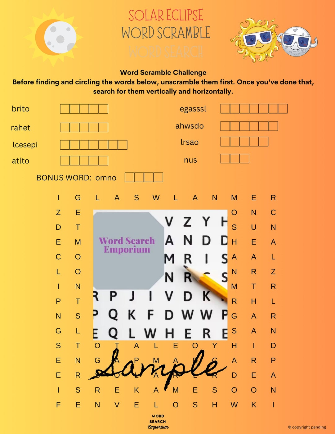 NEW Solar Eclipse Word Scramble Word Search Unscramble Words Related to ...