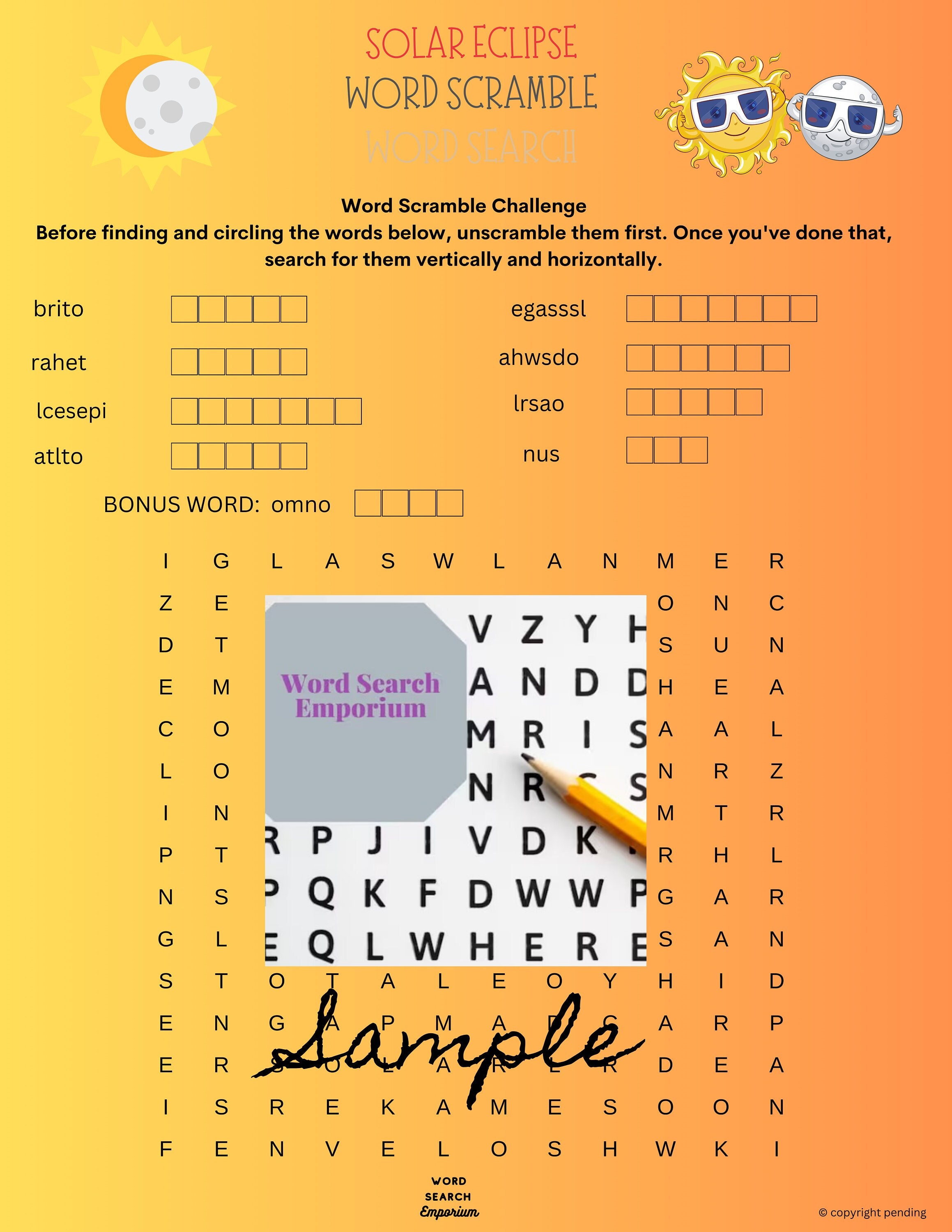 NEW Solar Eclipse Word Scramble Word Search Unscramble Words Related to ...