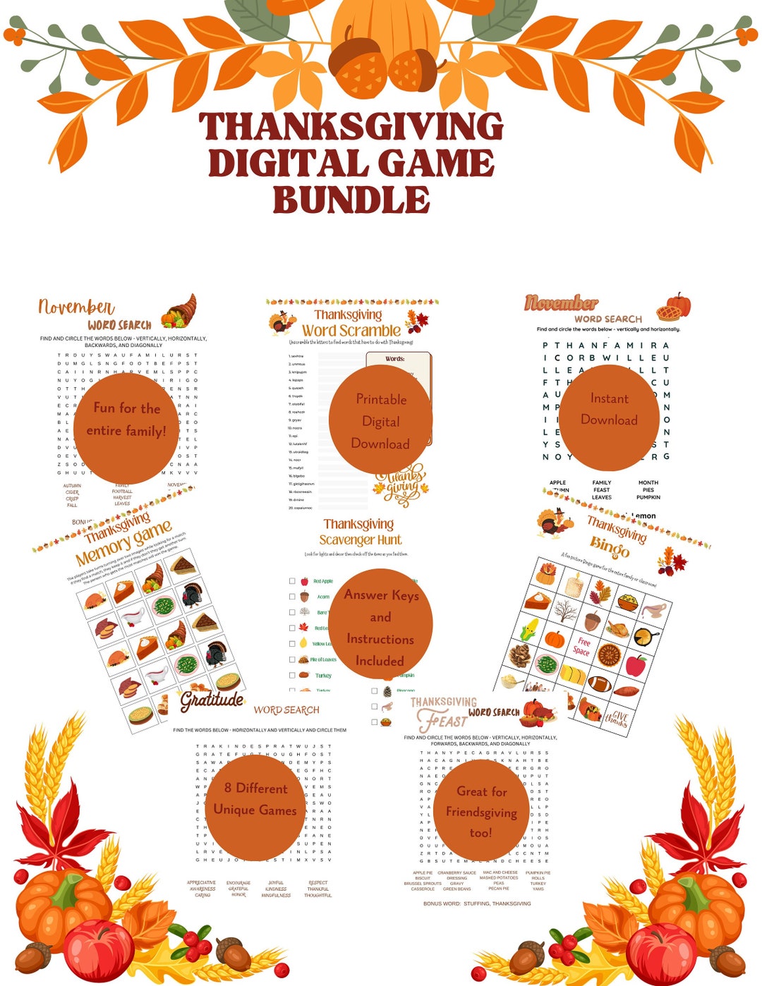 Gobble up the Fun: Thanksgiving Game Bundle Delight 8 Unique Games for ...
