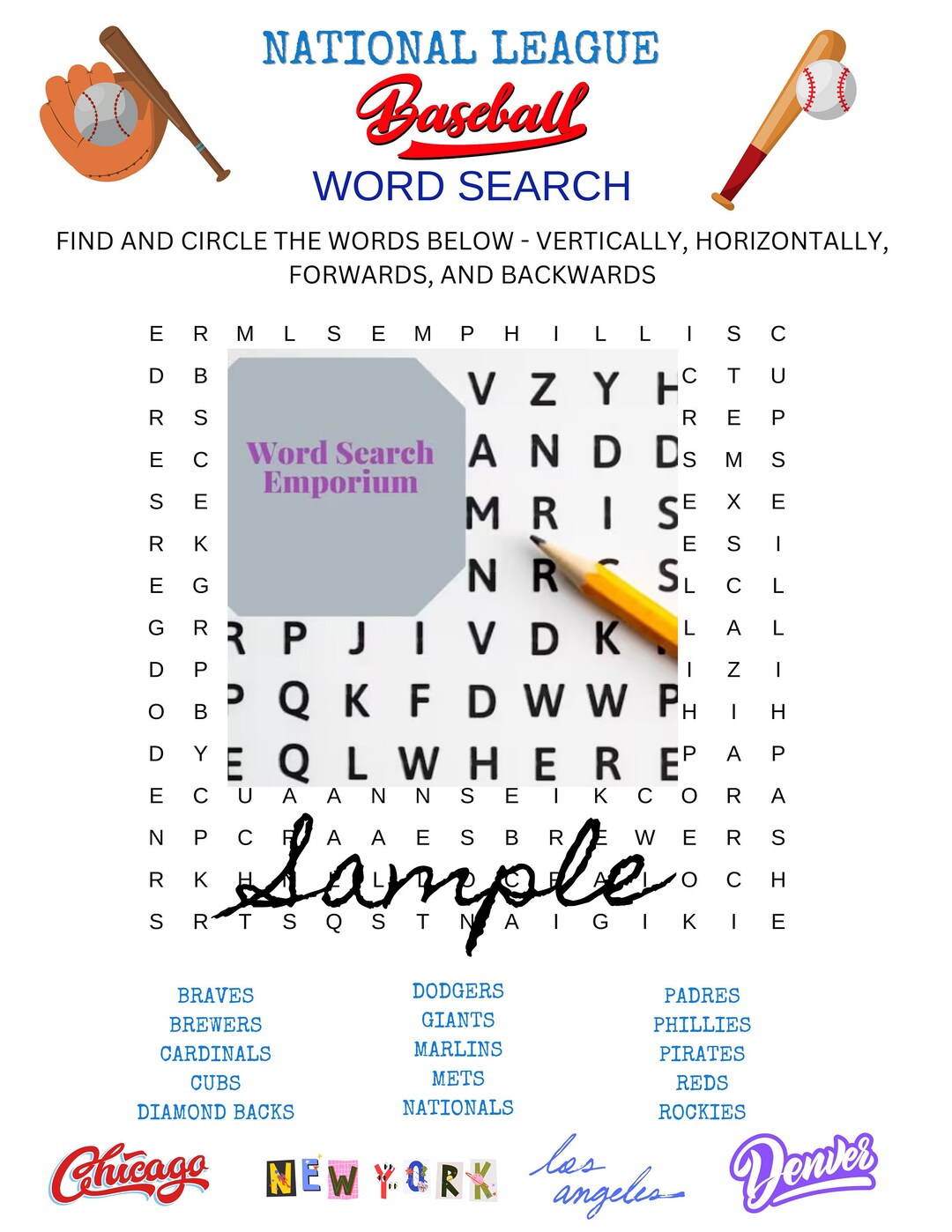 National League Baseball Word Search fun, Brain-teasing Puzzles for All ...