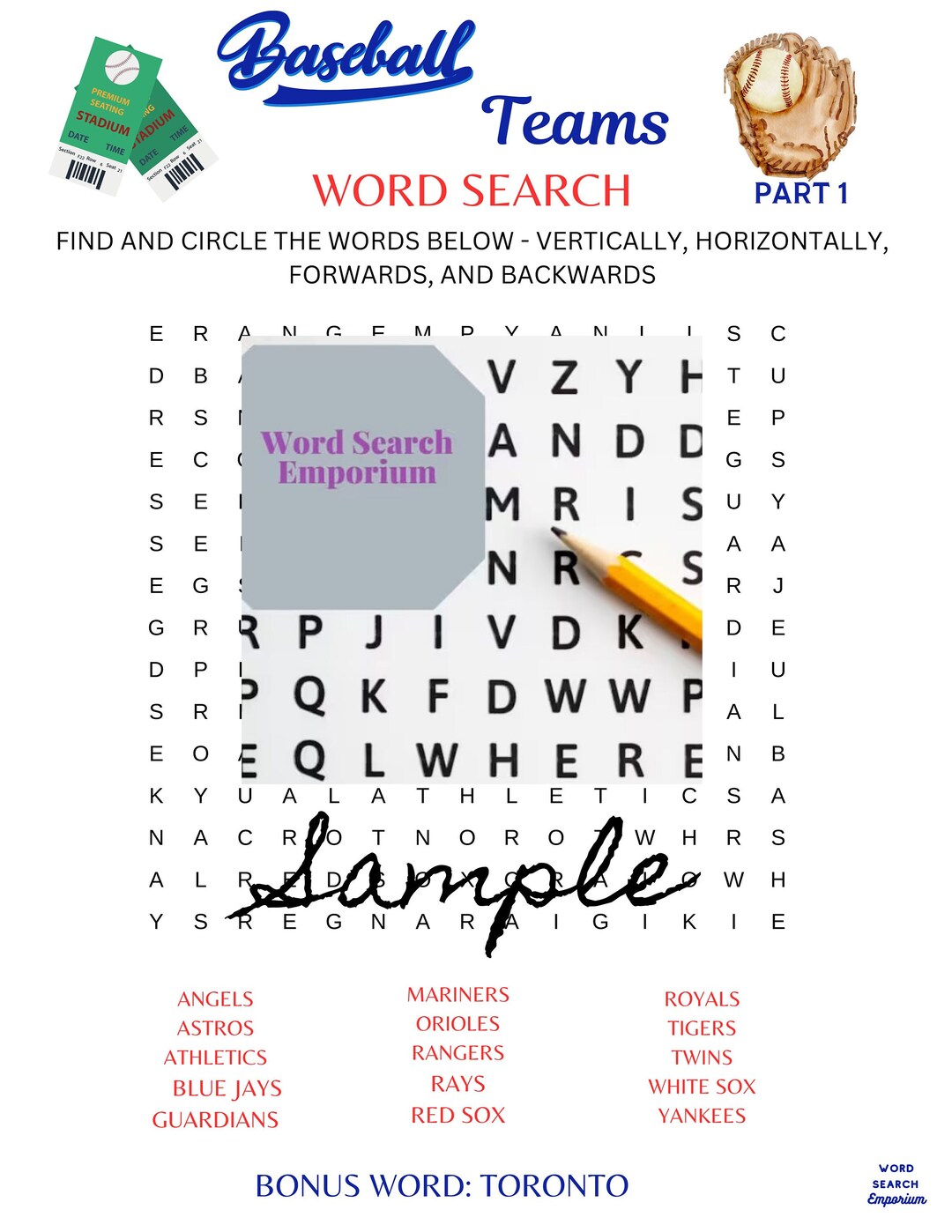 Baseball Teams Part 1 Word Search! A Fun and Brain-teasing Puzzle for ...
