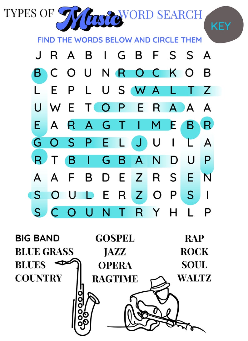 Musical Word Search Puzzle fun for All Ages to Find Music and - Etsy