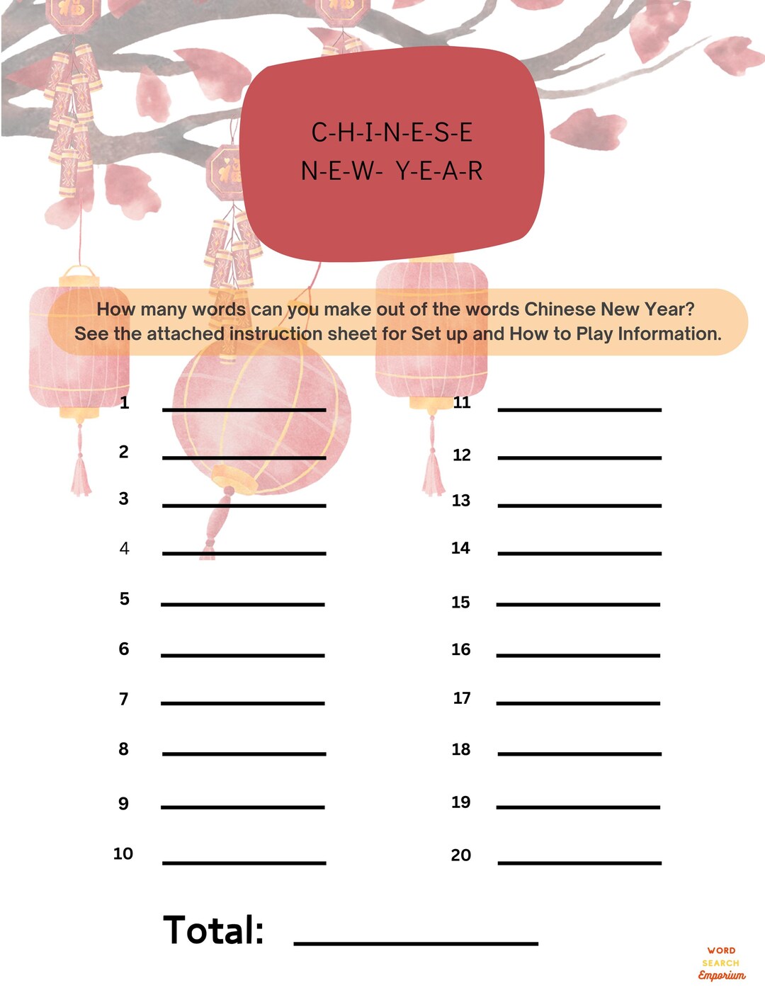 Chinese New Year Word Game -how Many Words Can You Make From the Words ...