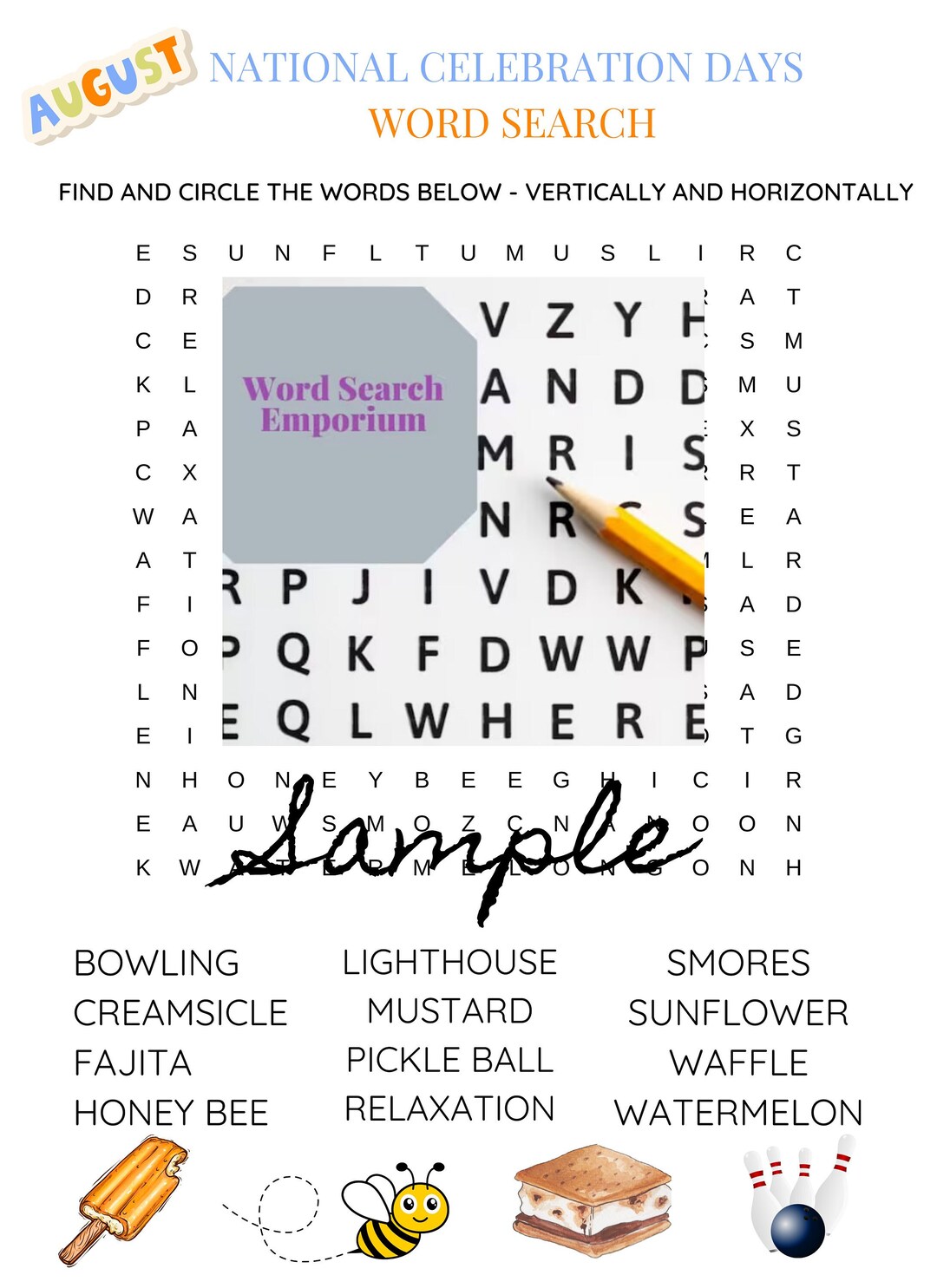 August National Celebration Days Unique Wordsearch Game - Fun ...