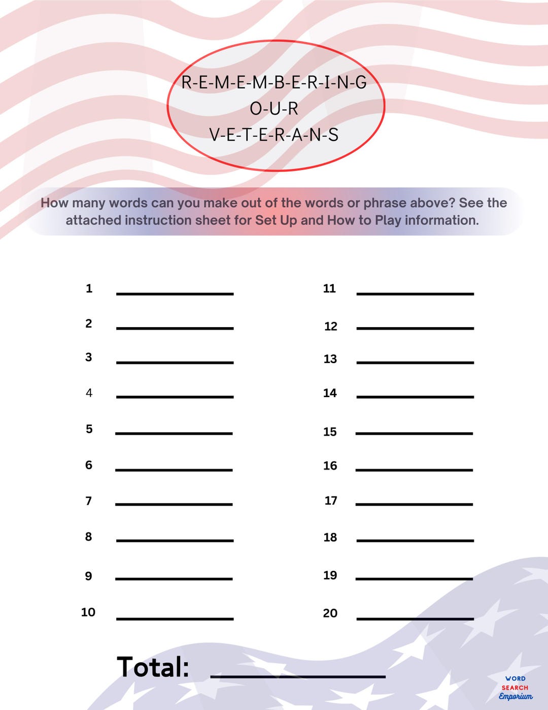 Memorial Day Word Creation Game! How Many Words Can You Create From ...