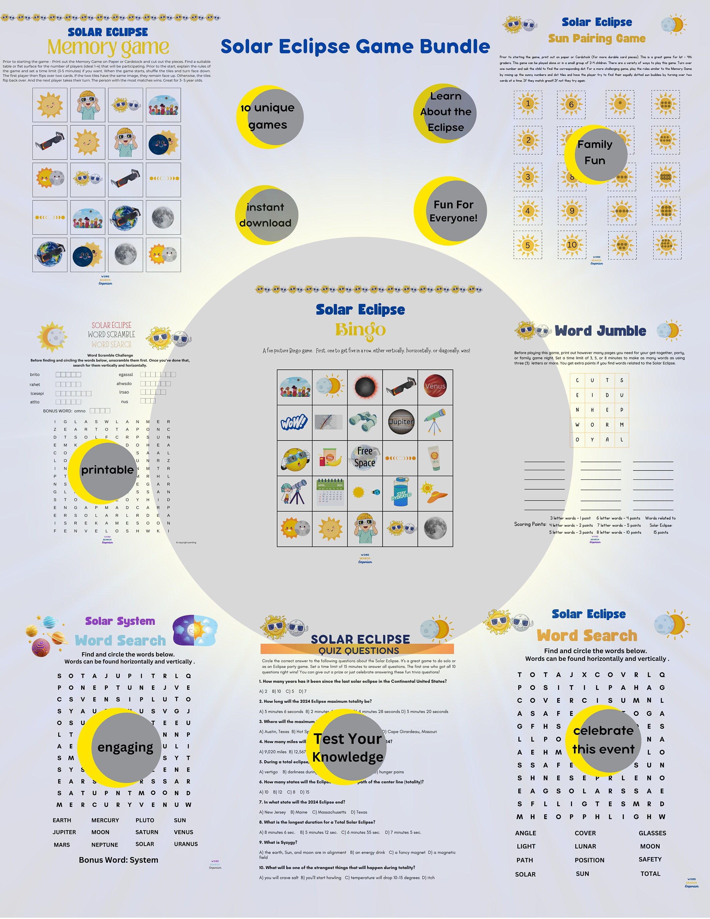 Solar Eclipse Game Bundle - Once in a Lifetime Event - 10 Unique Games ...