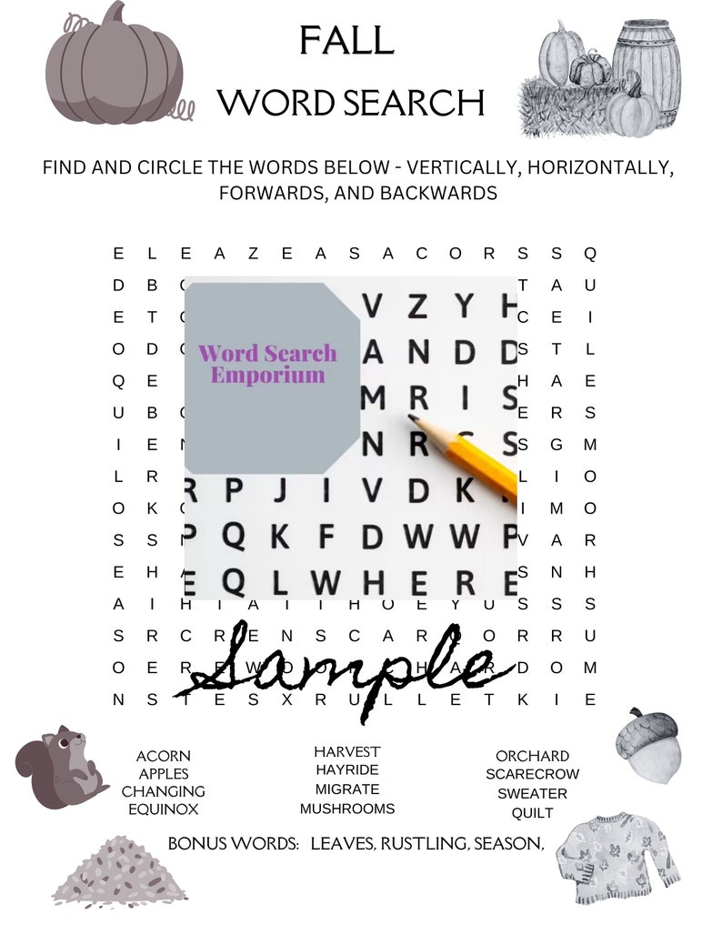 Fall Wordsearch A Perfect Way to Celebrate Fall Find Fall Related Words ...