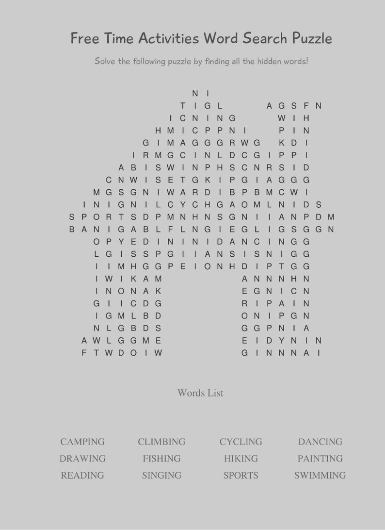 Ultimate Classic Word Search About Free Time Activities Hours of Fun ...