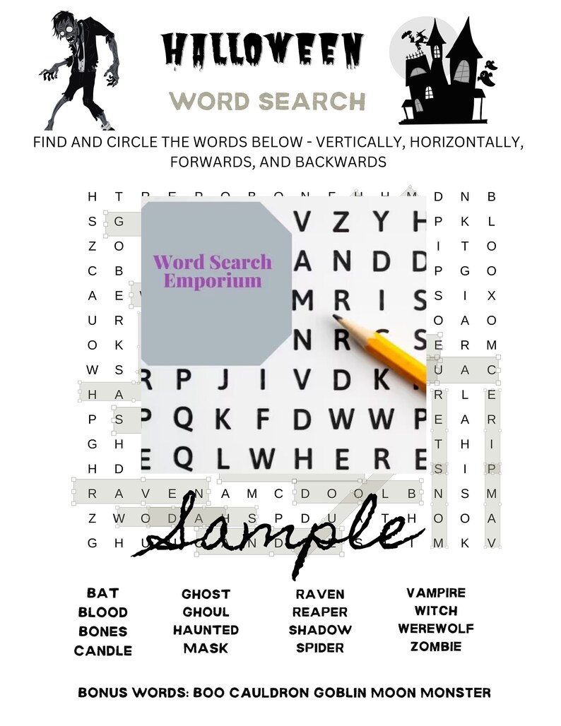 Spooky Halloween Word Search Great for Family Night, Halloween Parties ...