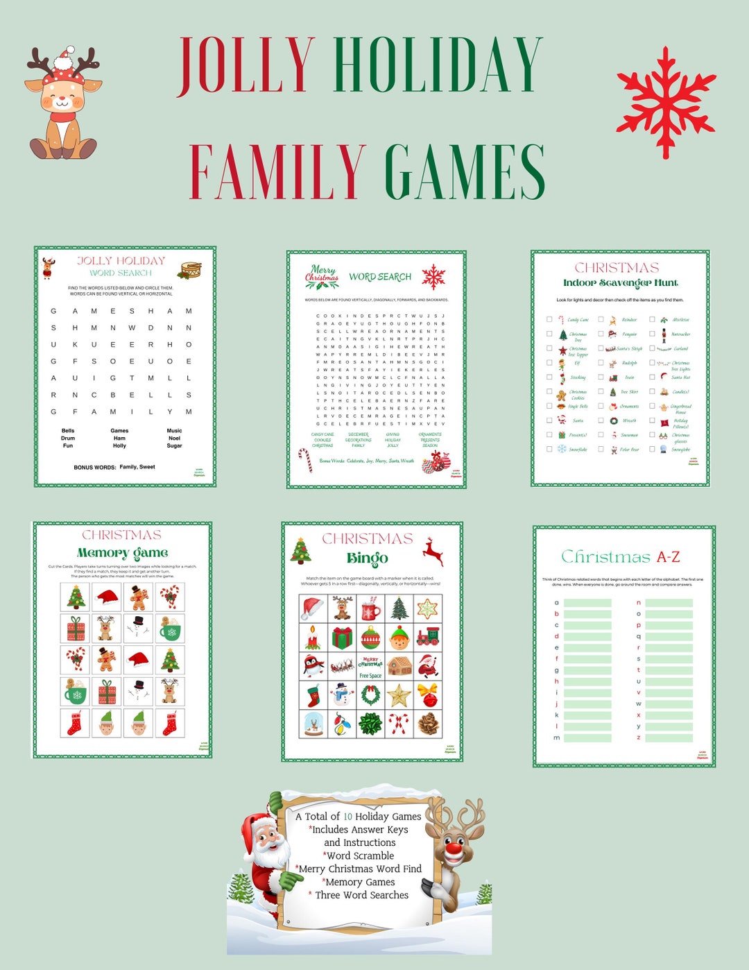 Christmas Family Jolly Holiday Game Bundle! Ten Games in All ...