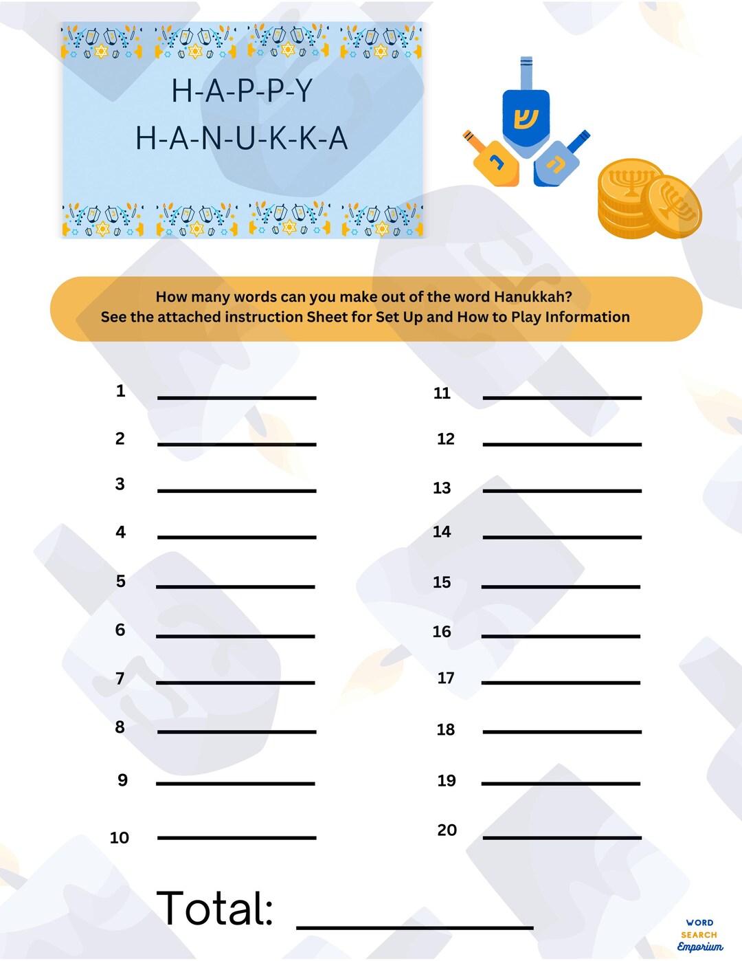 Hanukkah Printable Word Game How Many Words Can You Make From the Words ...