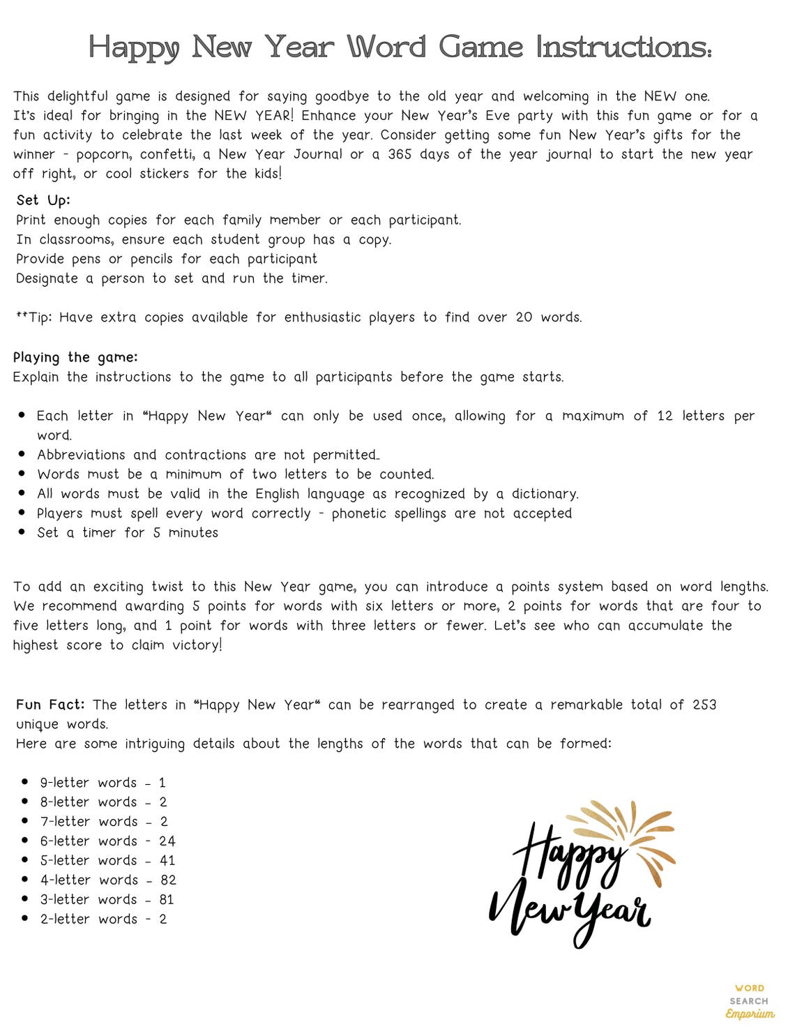 Happy New Year, Printable Word Game! How Many Words Can You Make From ...