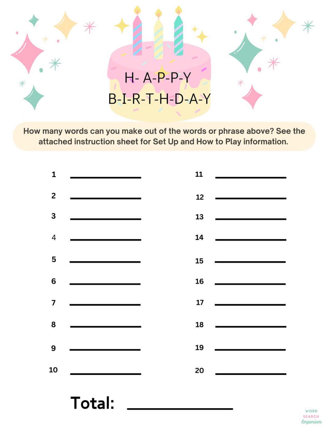 Happy Birthday Word Game: Printable Party Activity (digital Download ...