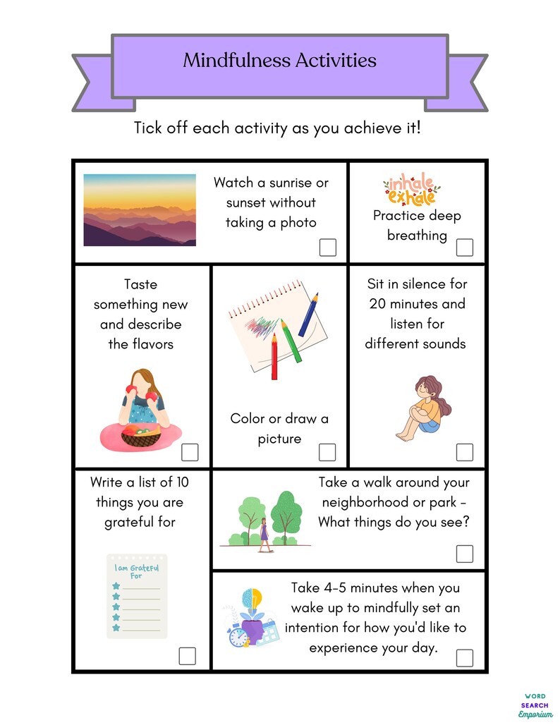 Mindfulness Word Searches, Coloring Pages, Activity Sheet and Breathing ...