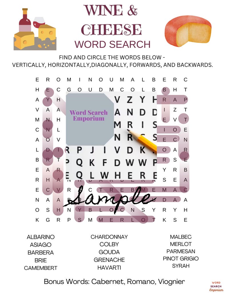 Wine & Cheese Game Bundle -5 Unique Fun Games for Your Party! BINGO ...