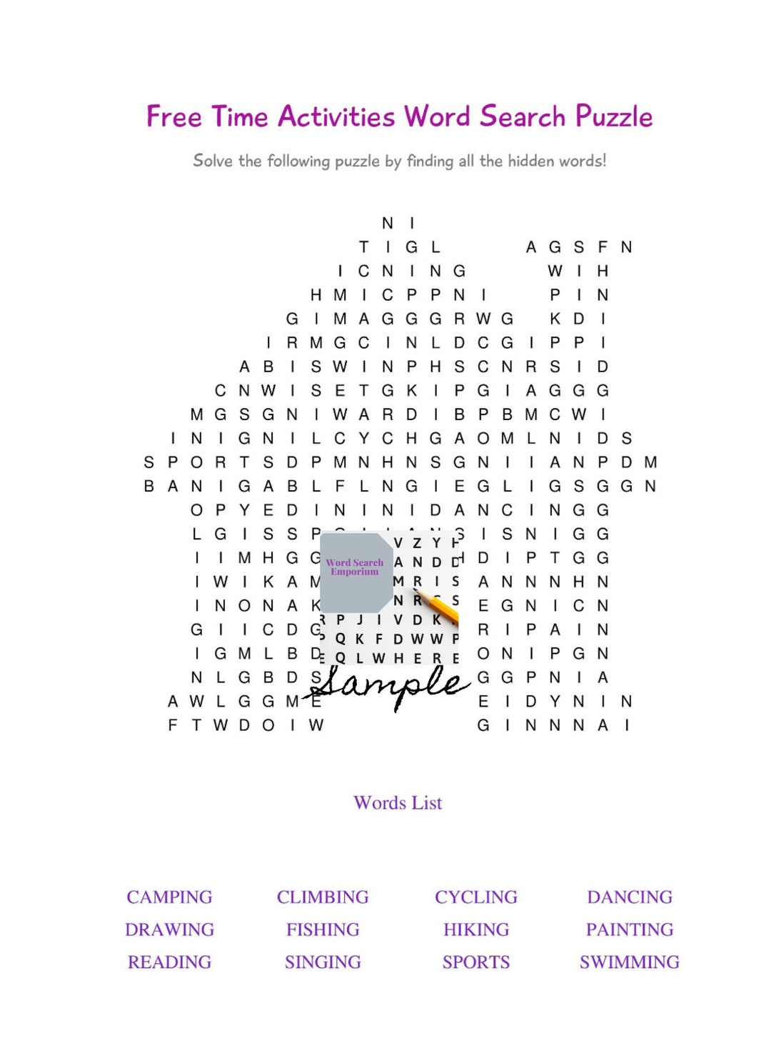 Ultimate Classic Word Search About Free Time Activities Hours of Fun ...