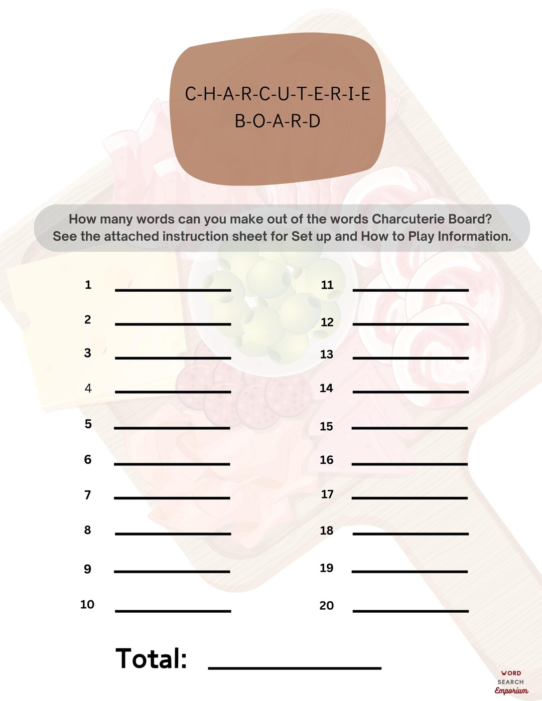 Charcuterie Board Word Game: Printable Party Activity (PDF Download ...