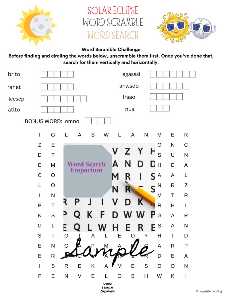 Solar Eclipse Word Scramble Word Search! Unscramble Words Related to ...