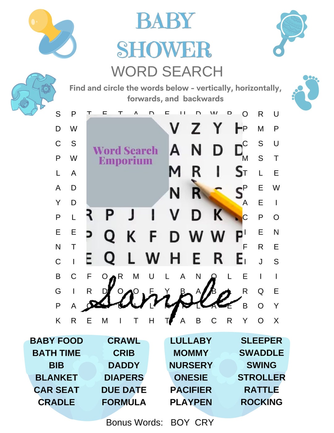 Ultimate Fun and Exciting, Baby Shower Word Search - Blue Themed for a ...