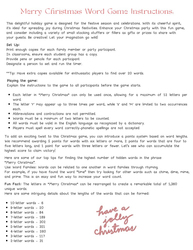 Merry Christmas Printable Word Game! How Many Words Can You Make From ...