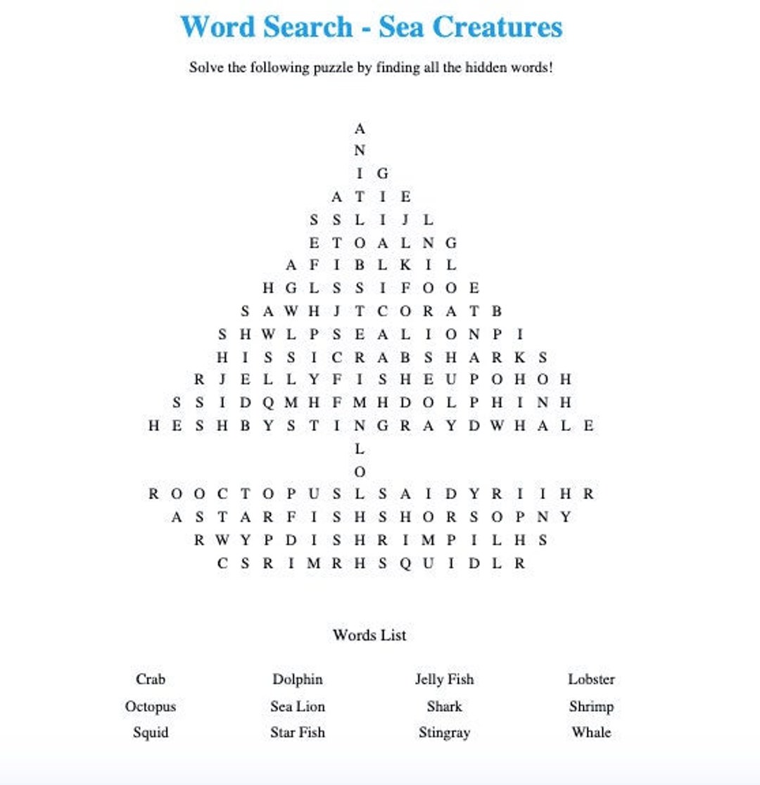 Sea Creature Word Search Level Easy Etsy sea-creature-word-search-level-easy-etsy