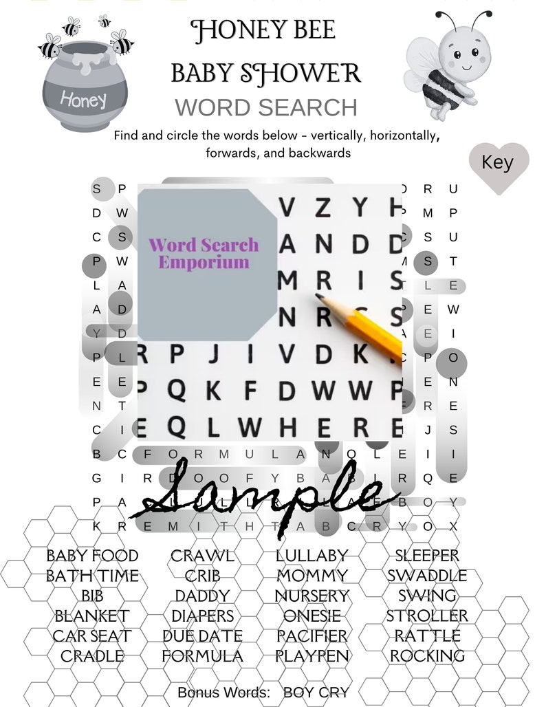 Baby Shower Honey Bee-themed Word Search! Make Your Shower Buzz With ...