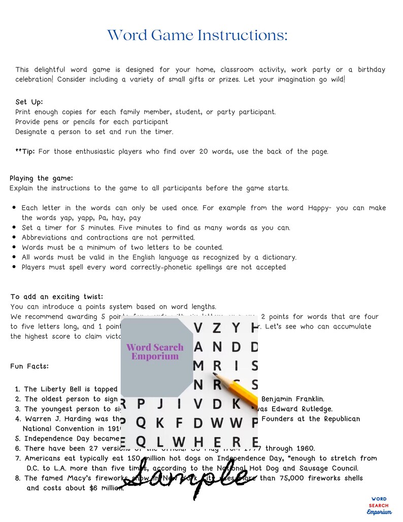 4th of July Word Game! How Many Words Can You Create From the Fourth of ...