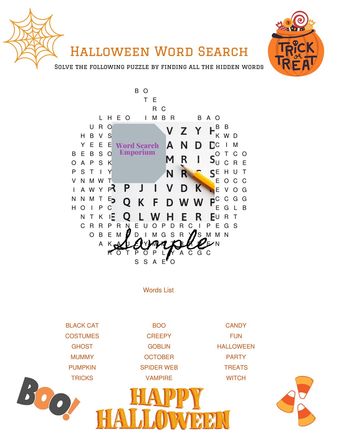 Halloween-themed Word Search! Great for a Halloween-themed Party or ...