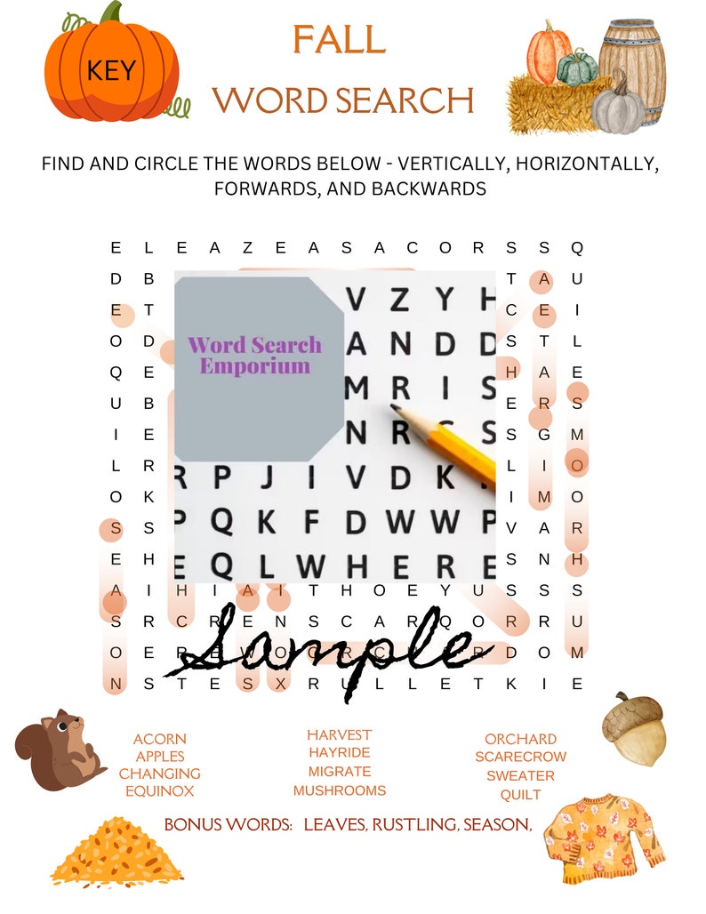 Fall Wordsearch A Perfect Way to Celebrate Fall Find Fall Related Words ...