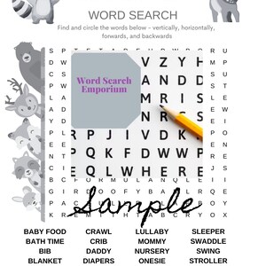 Woodland Themed Baby Word Search Fun, Exciting, Fantastic, Baby Shower ...