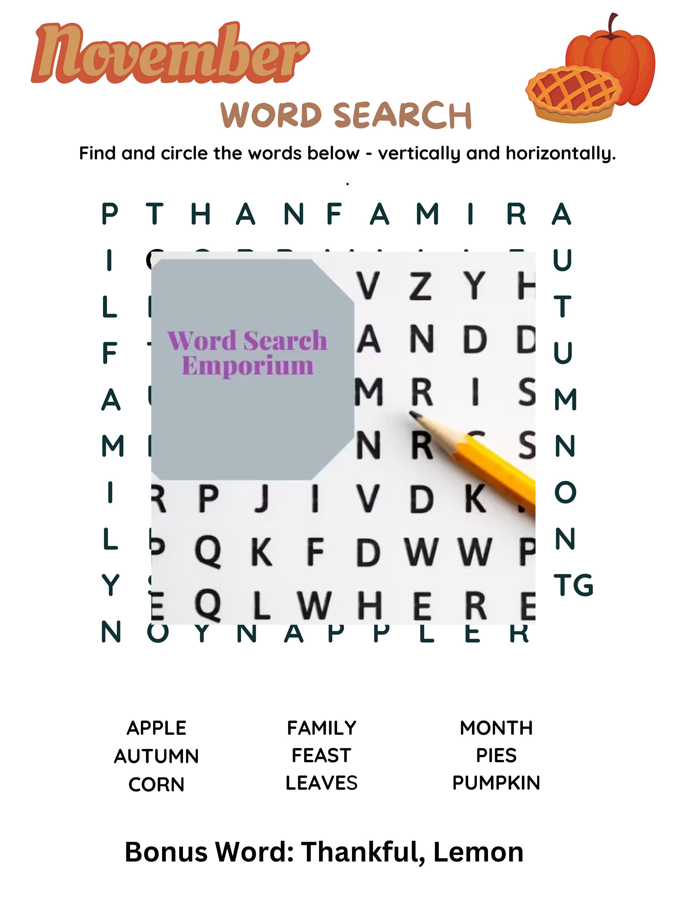 November Fall Word Game: Kids Word Search Adventure -great Classroom ...
