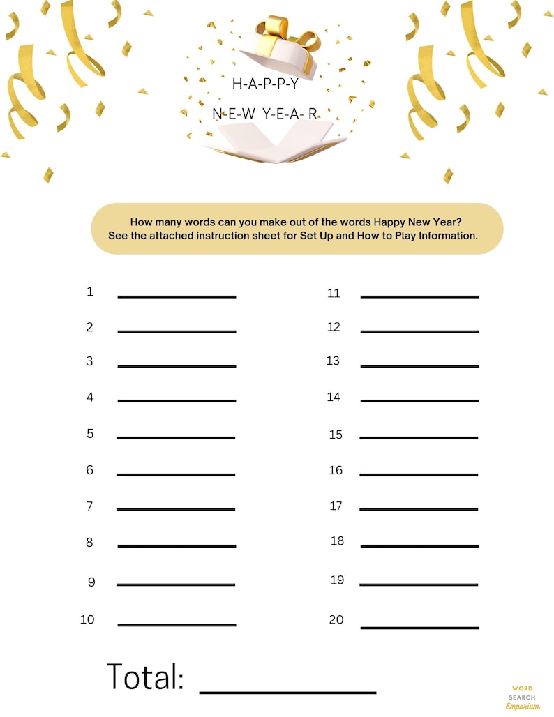 Happy New Year, Printable Word Game! How Many Words Can You Make From ...