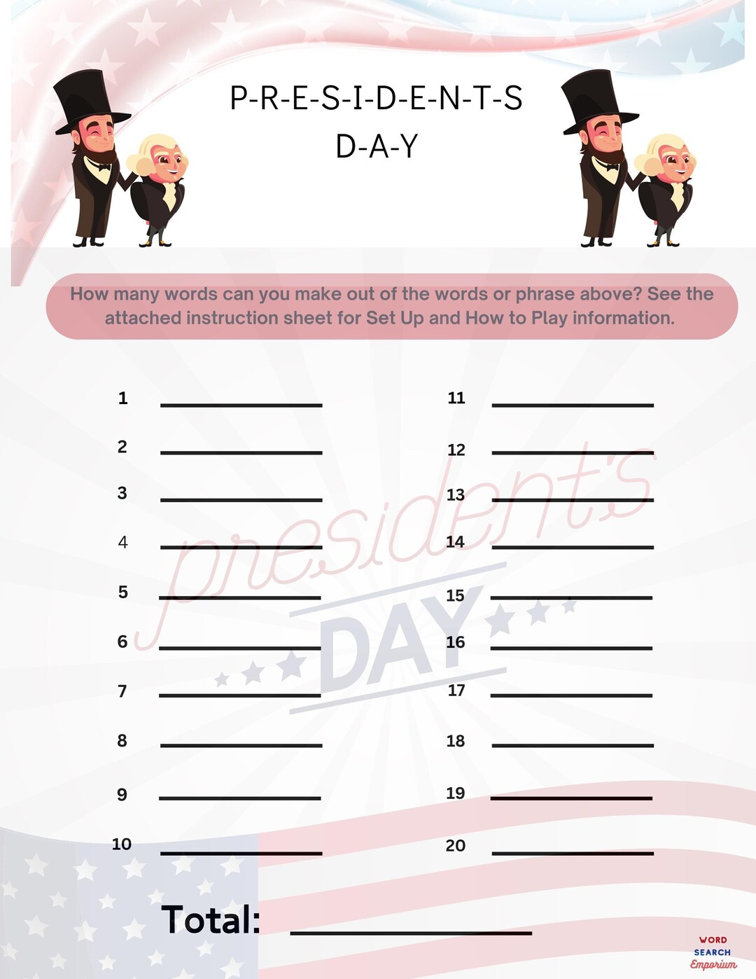 President's Day Word Game! Celebrate ALL Presidents With Our Unique ...