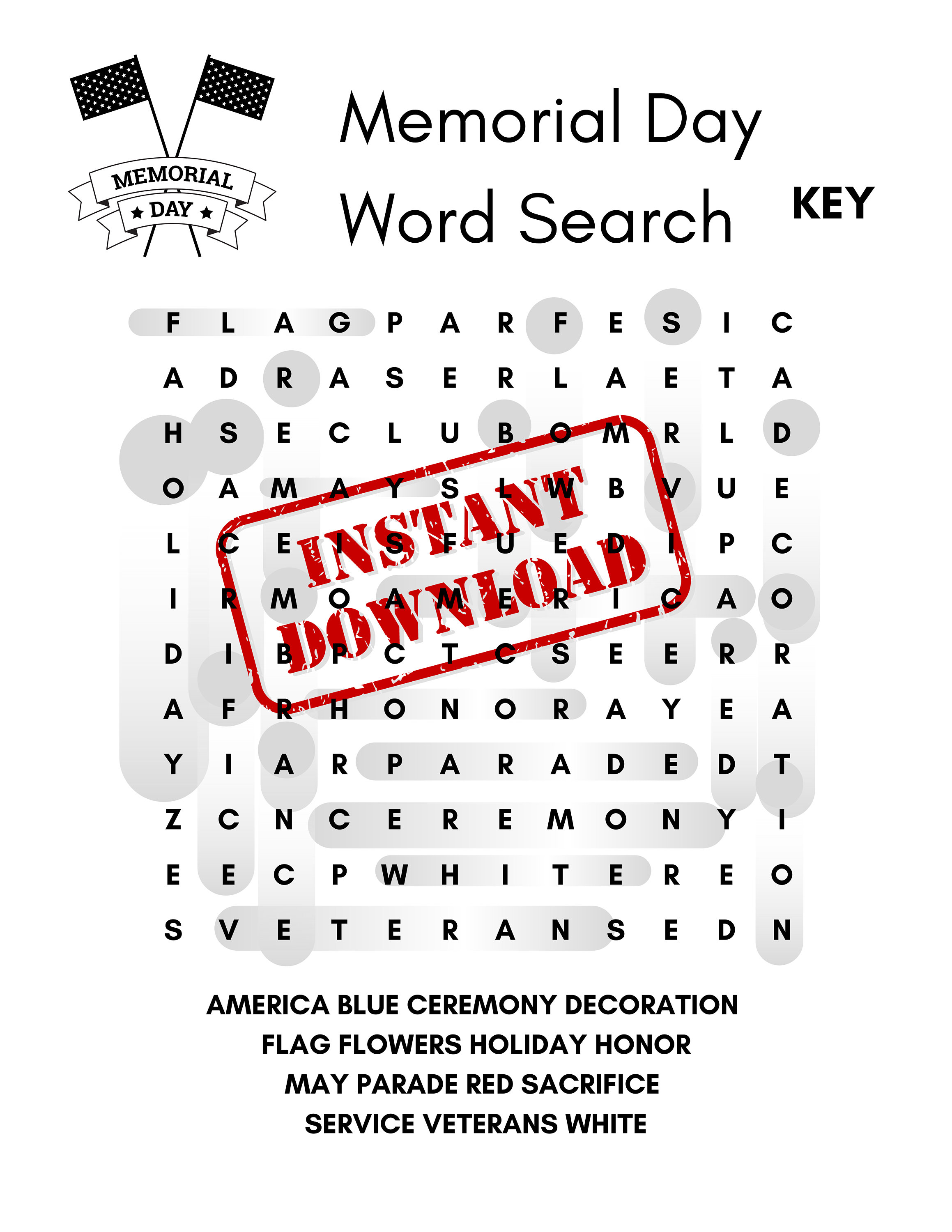 Memorial Day Word Search - A Fun and Engaging Holiday Game! Family ...