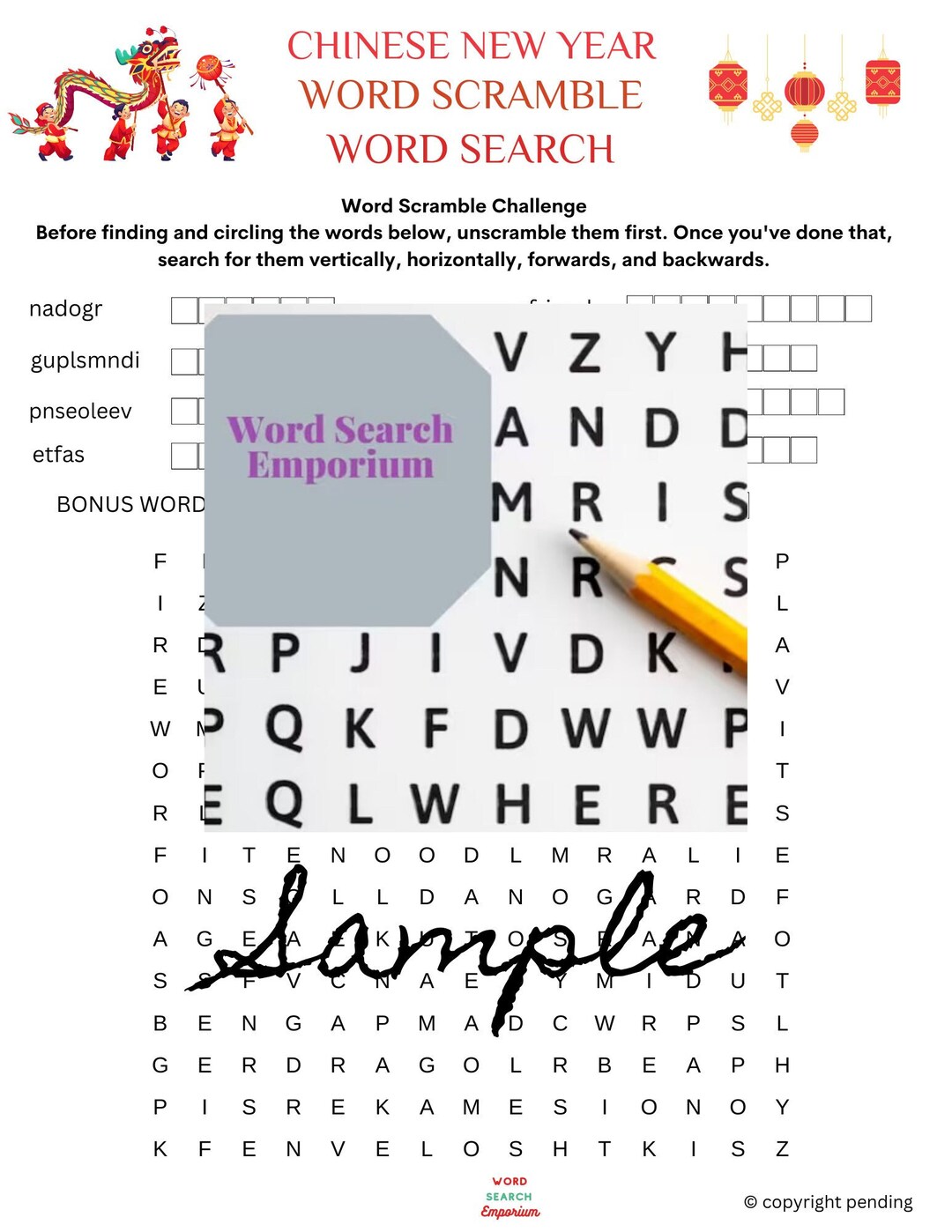 Lunar Chinese New Year Festival FUN: Word Unscramble/word Search for ...