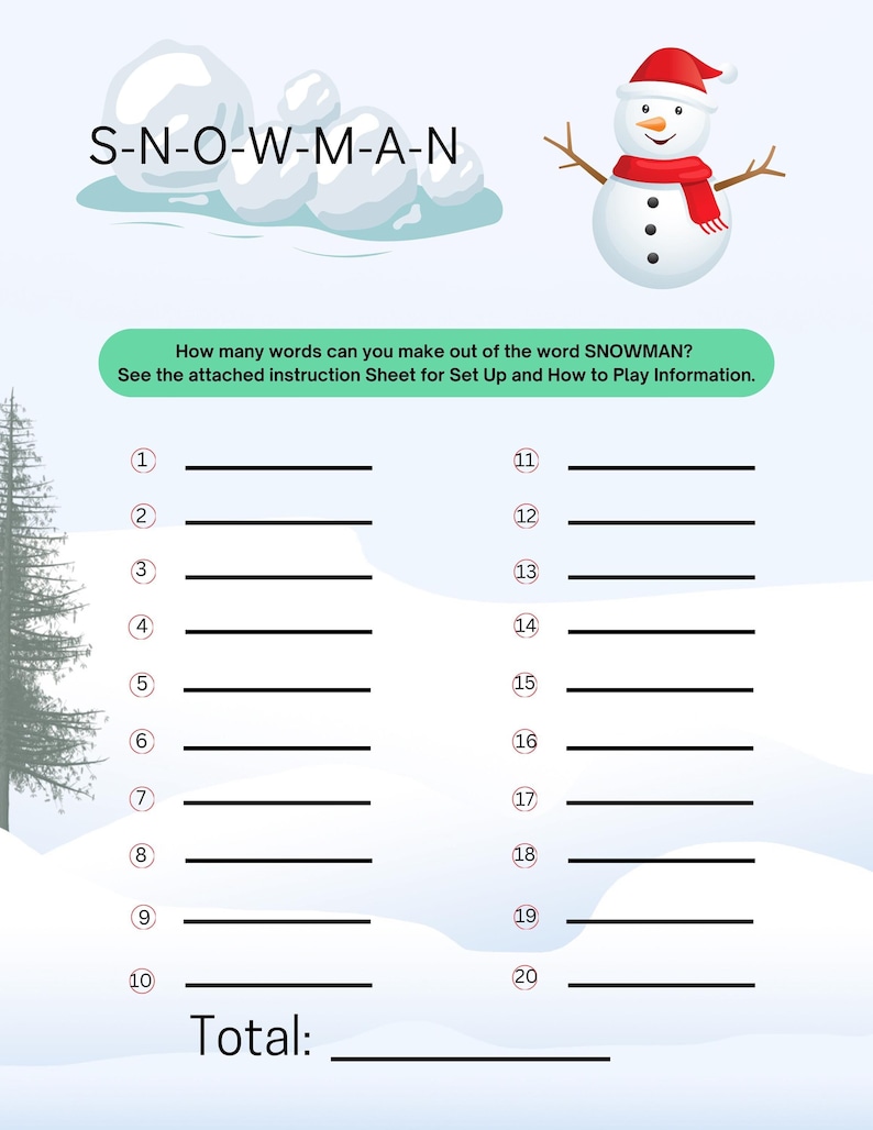 SNOWMAN Word Game, Classroom Holiday Printable (PDF) - Etsy