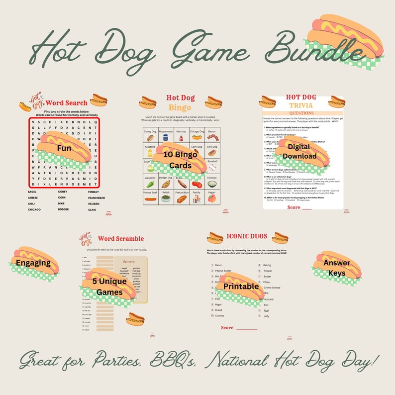 Hot Dog Game Bundle for Families, Work Parties, Bbqs, National Hot Dog ...