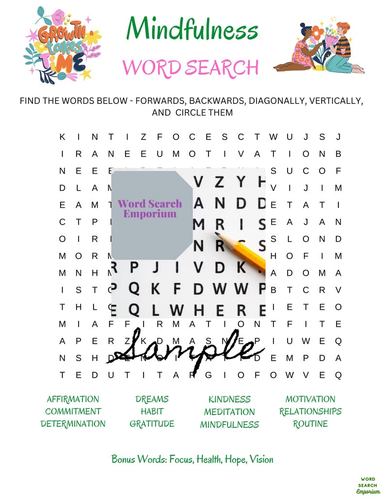 Mindfulness Word Search – Printable Brain Teaser (digital Download) - Etsy