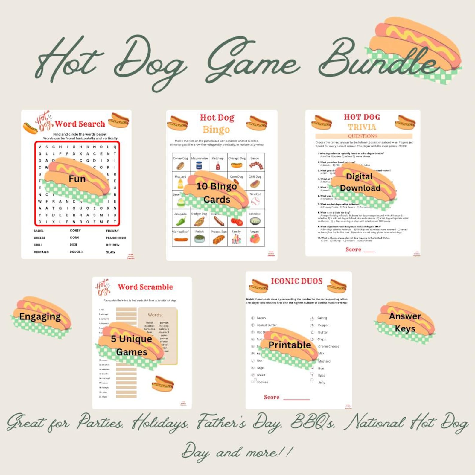 Hot Dog Game Bundle for Families, Work Parties, Bbqs, National Hot Dog ...