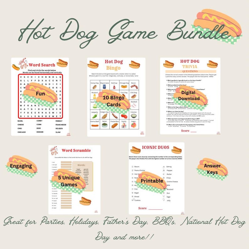 Hot Dog Game Bundle for Families, Work Parties, Bbqs, National Hot Dog ...