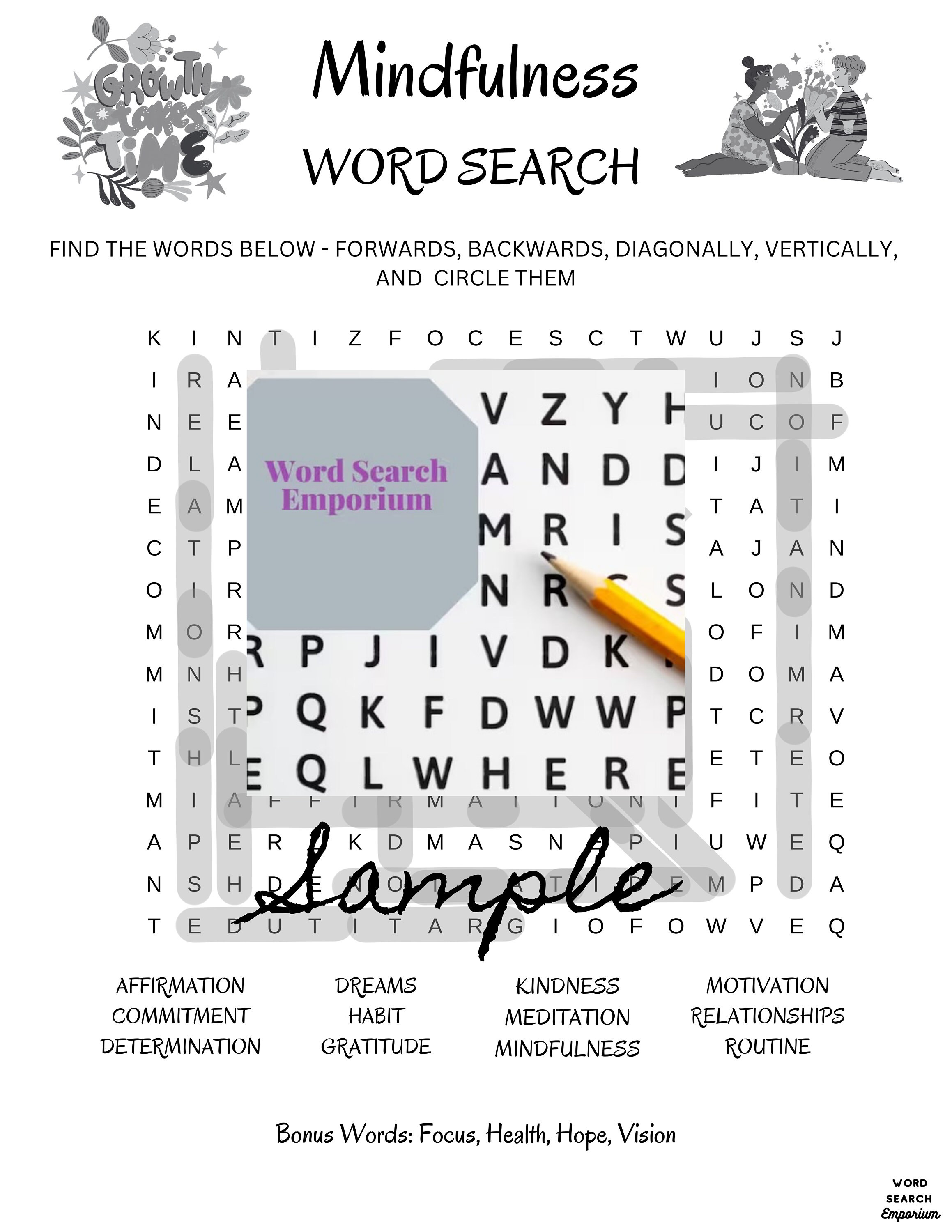 Mindfulness Word Search - New Year, New You - Anytime. Self Care With ...