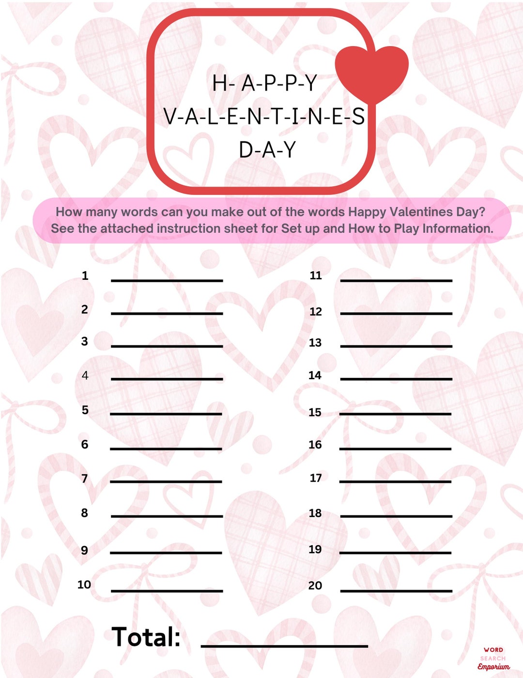 Valentine's Day Word Game: Printable Family, Classroom or Party ...