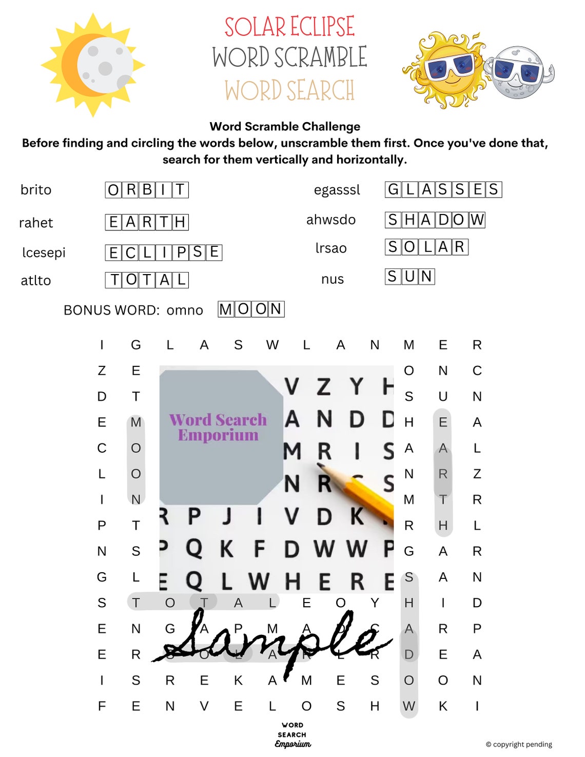 Solar Eclipse Word Scramble Word Search! Unscramble Words Related to ...