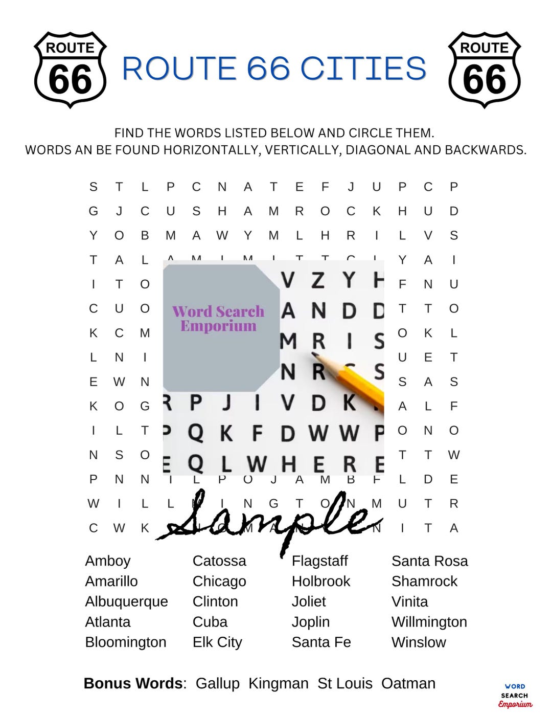Route 66 Cities Word Search - Get You Kicks Finding 24 Cities Found on ...