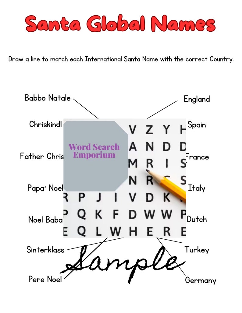 Santa's Names Around the World Word Search Plus Global Santa & Merry ...