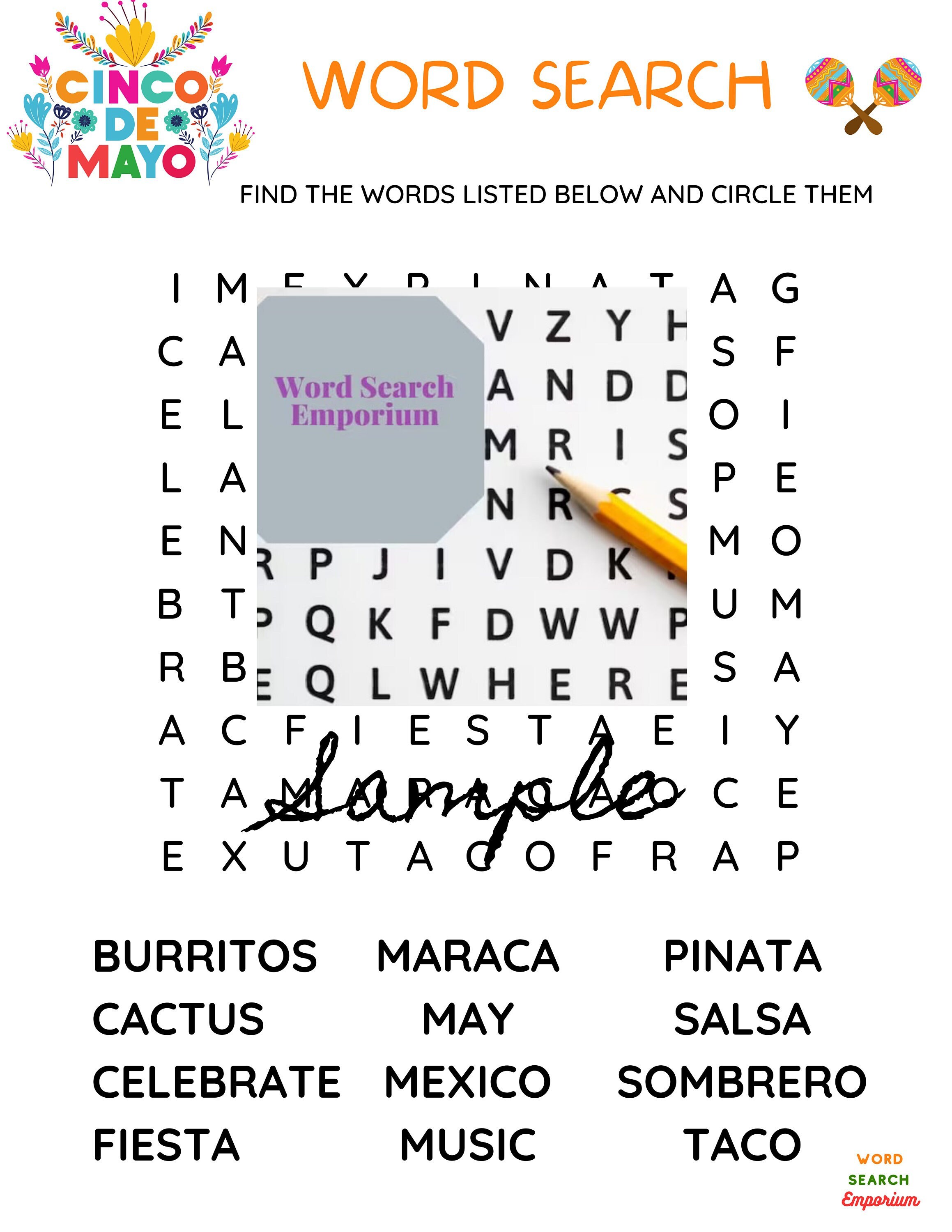 Cinco De Mayo Child Friendly Word Search Great for Elememtary Aged ...