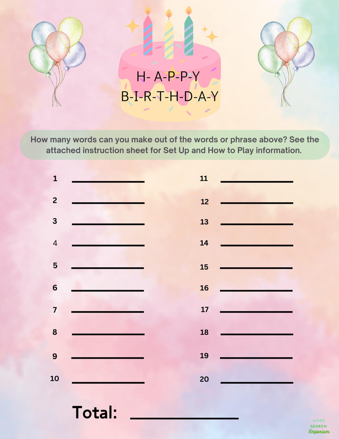 Happy Birthday, Pastel Themed Word Game! How Many Words Can You Create ...