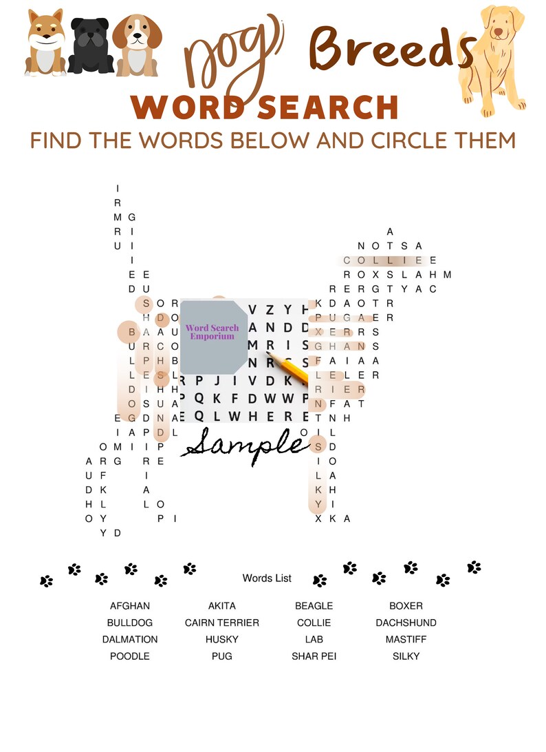 Dog Word Search Puzzle - Enjoy Hours of Brainteasing Entertainment With ...